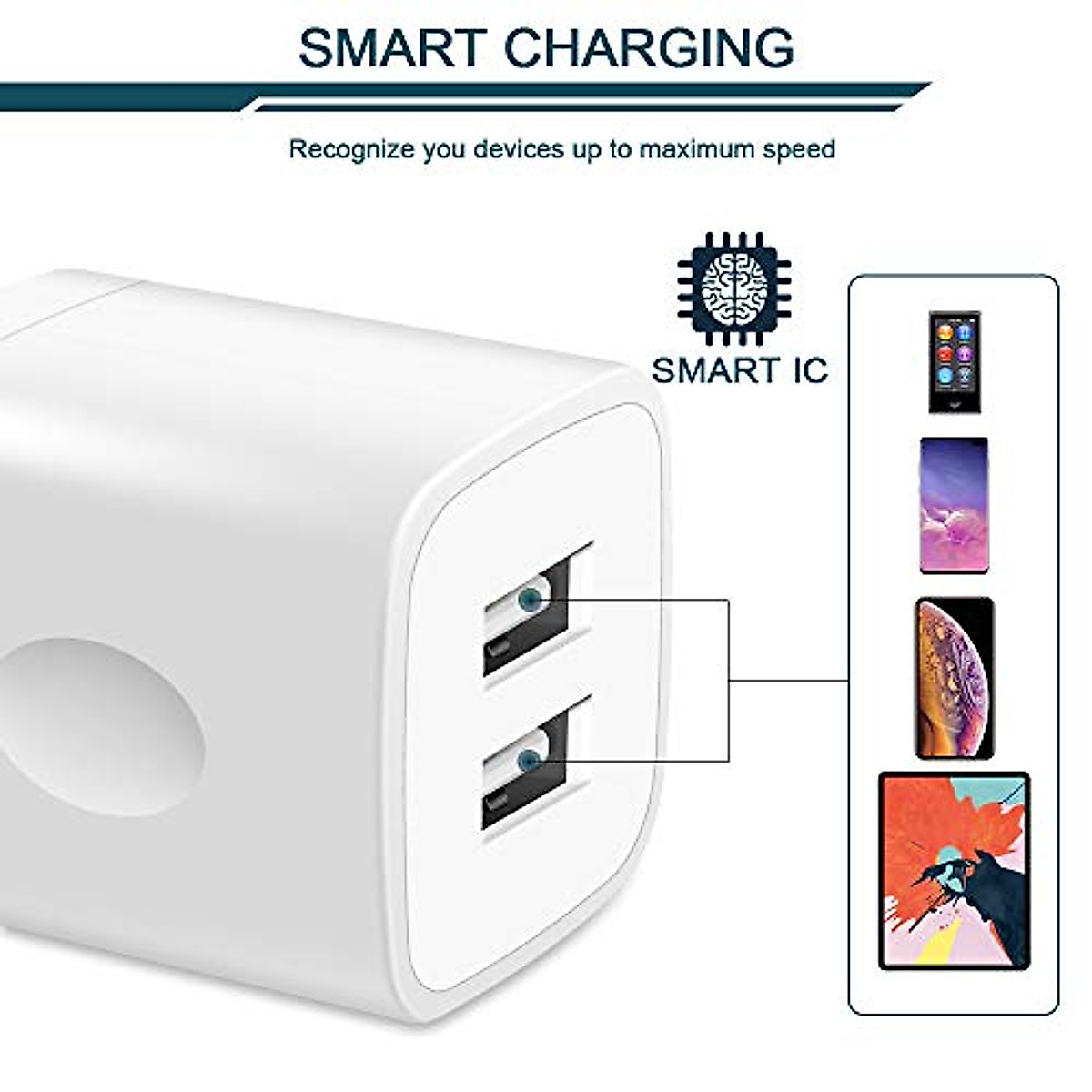 European Travel Plug Block, Wall Charger Power Adapter for Europe Adaptor, 2.1A Dual Port USB Cube Fast Charging Box Base Brick for iPhone 13 Pro Max 12 11 XR XS X/8/7, US American to Europe Converter