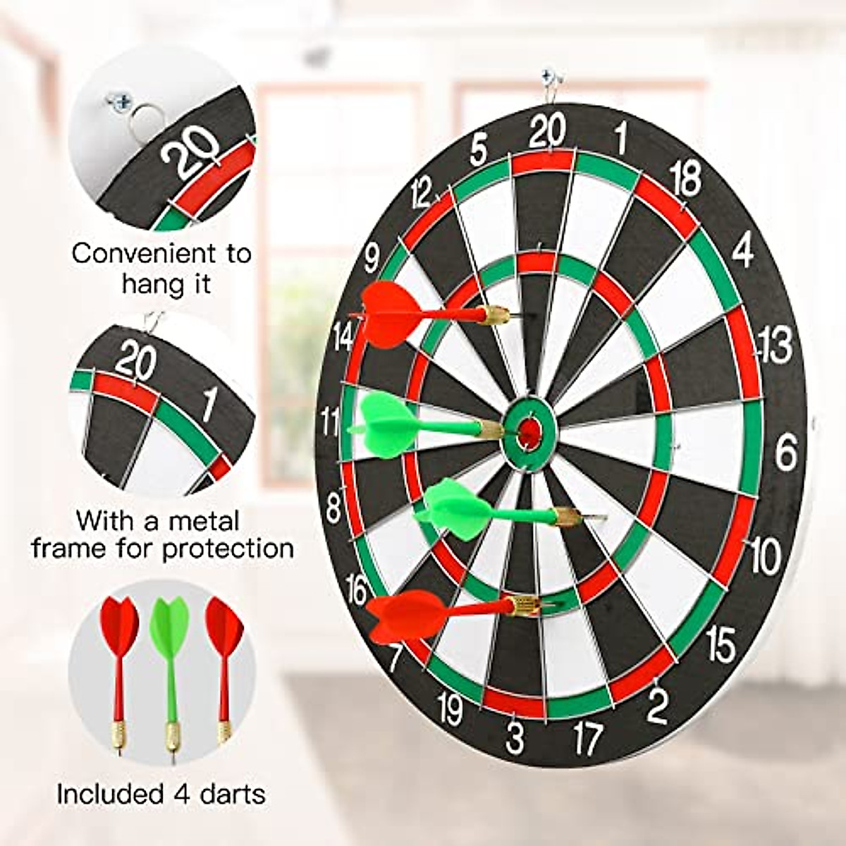 Mini Dart Board Set, 12 inches Double-Sided Dartboard, Professional Dart Boards with 4 Darts, Excellent Dartboard Game for Adults and Kids, Suitable Indoor Games & Party Games for Family and Friends