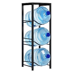 MOOACE 5 Gallon Water Bottle Holder, 3-Tier Water Jug Rack Detachable Water Bottle Dispenser Stand Organizer with Storage Shelf for Kitchen, Office, Living Room, Black