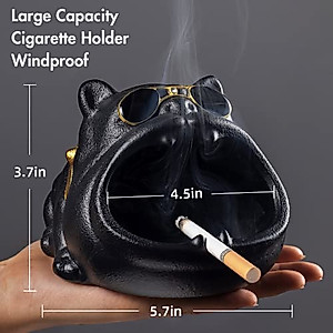 SOMGEM Outdoor Ashtray for Cigarette, Cool Ash Tray Sets for weed, Decorative Fancy Ashtrays of Black Bully Dog Design, Ceramic Desktop Ash Holder for Patio Home Office, Great Gift for Men Women