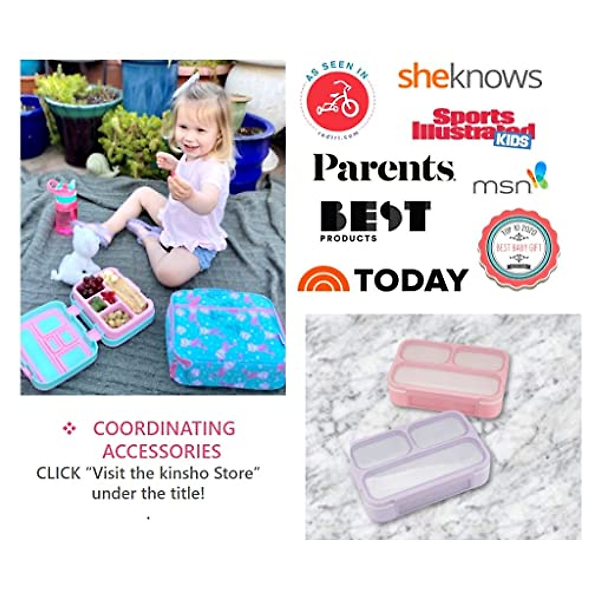 Bento Box with Stainless Steel Food Thermos for Hot Food or Soup, Insulated Lunch Bag, and Ice Pack Set for Kids Girl Toddlers. Ages 3 to 7 Pink Aqua Cat Mermaid