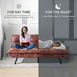 MUUEGM Futon Sofa Bed, Convertible Memory Foam Sleeper Couch,Modern Faux Leather Folding Love seat for Living Room,Small Space,Apartment,Office,Dorm,Adjustable Backrests Armrests 71" Sofa Bed, Brown