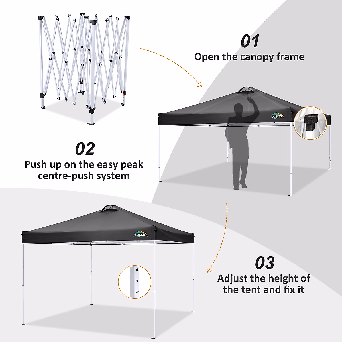 COBIZI 10x10 Ez Pop Up Canopy Tent with 4 Sidewalls Commercial Instant Gazebo Tents for Parties,Waterproof Adjustable Outdoor Patio 10x10 Heavy Duty Canopy Party Tent with 4 Sand Bags,8 Stakes(Black)