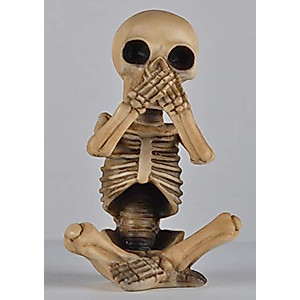 JORAE Skeletons Statue Hear See Speak No Evil Baby Halloween Figurines Home Decorative, Set of Three, 4.8 Inches, Ivory Yellow Polyresin