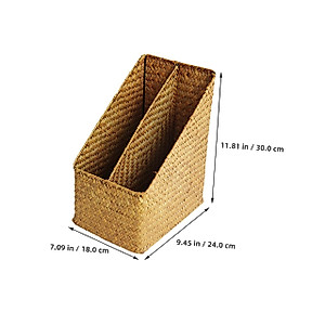 Mikinona File Storage Basket Baskets Magazine Storage Basket Bin Seagrass Magazine Holder Newspaper Basket Wicker Sundries Basket Wicker Magazine File Holder Boho Living Straw Light Brown