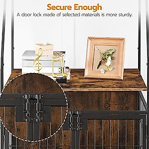 Dog Crate Furniture with Storage Shelves, 31.5 Inch Heavy Duty Dog Crate with Power Outlet, Wooden Dog Kennel Indoor Furniture for Small Medium Dogs, Three Doors, Rustic Brown and Black BF80UGW03