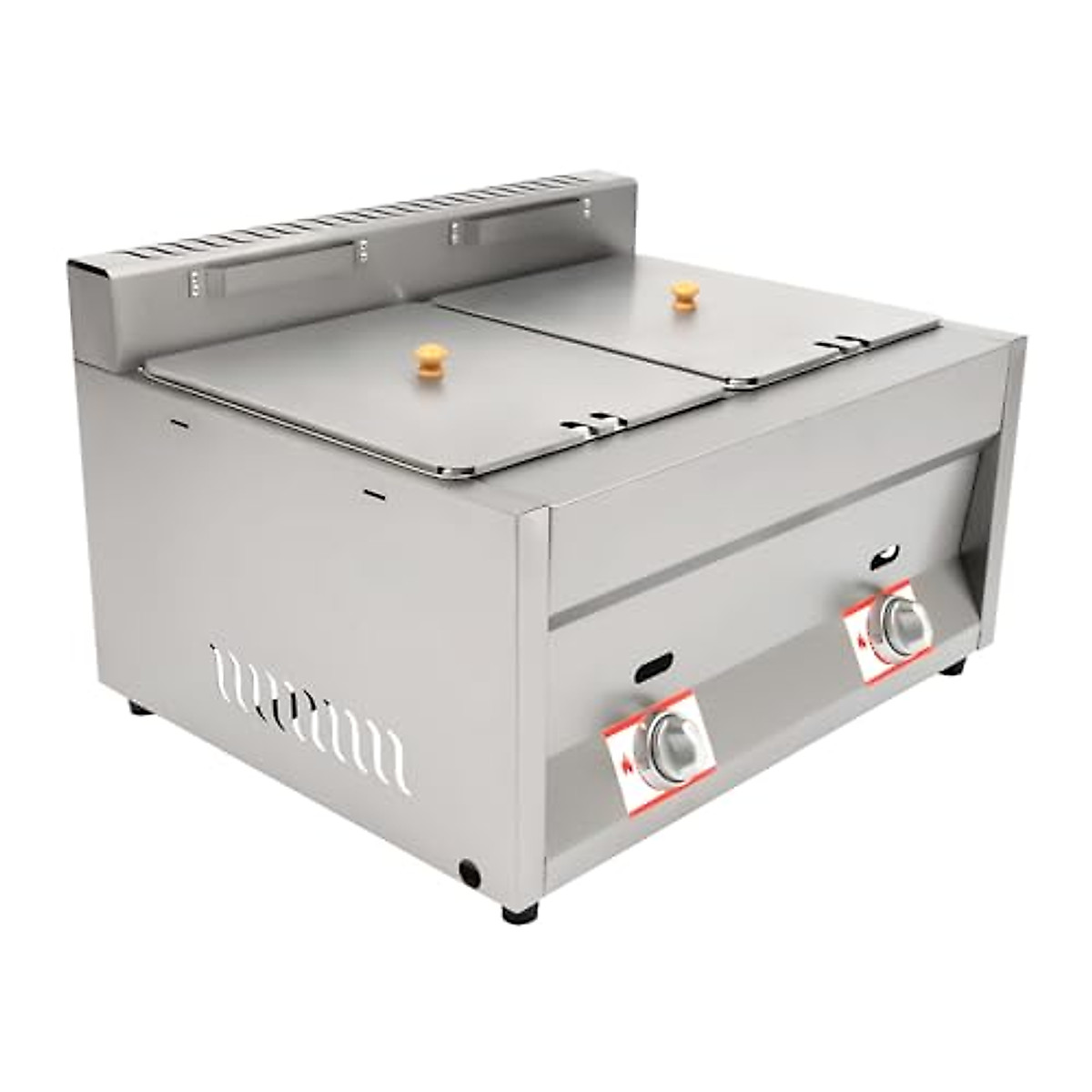 Gas Deep Fryer,12L Commercial Stainless Steel Gas Deep Fryer Food Warmer with 2 Tanks And Lids,Energy-Saving Deep Countertop Gas Fryer for Supermarkets,Hotels,Canteens,Temperature Control: 50~380 ℃
