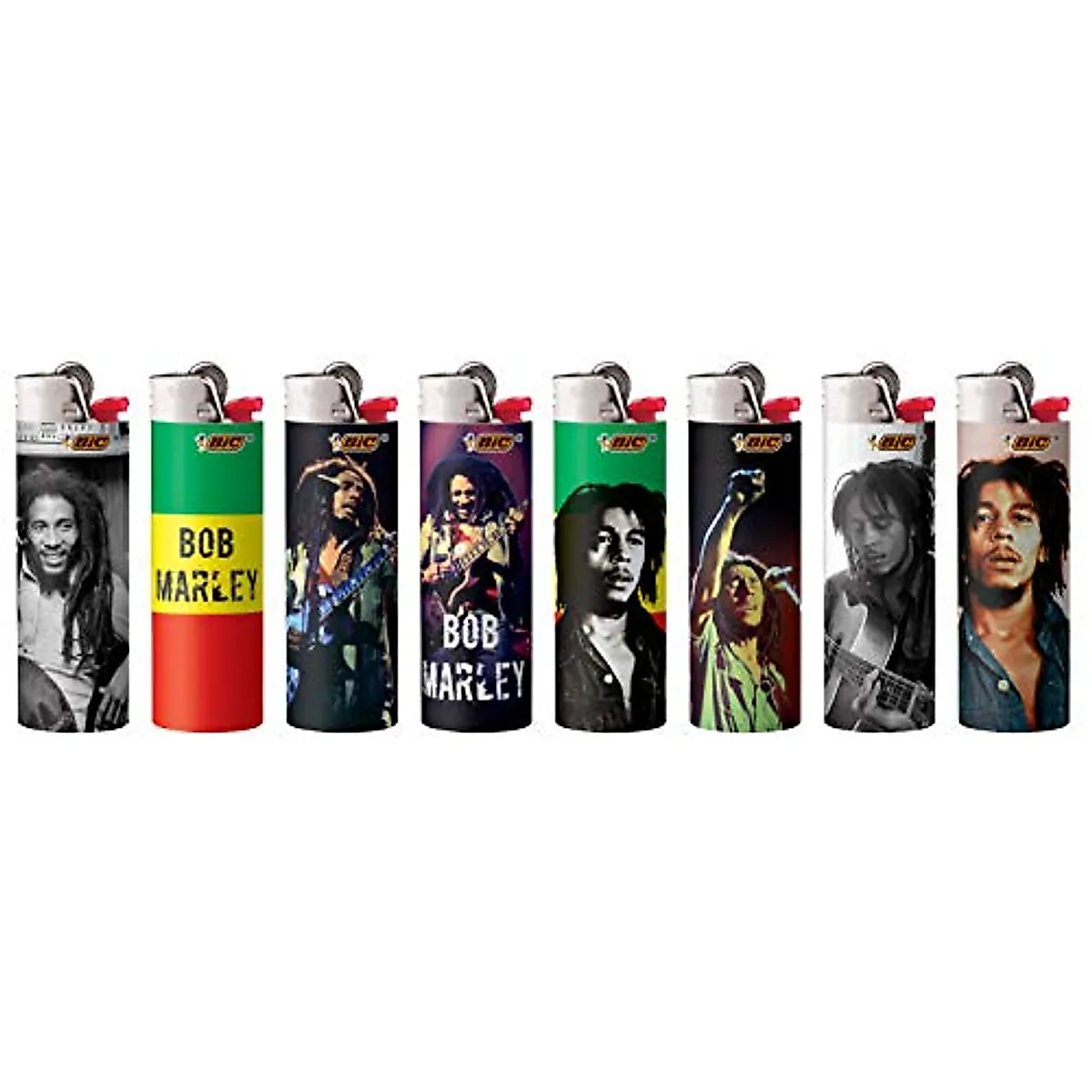 BIC Pocket Lighter, Special Edition Bob Marley Collection, Assorted Unique Lighter Designs, 8 Count Pack of Lighters
