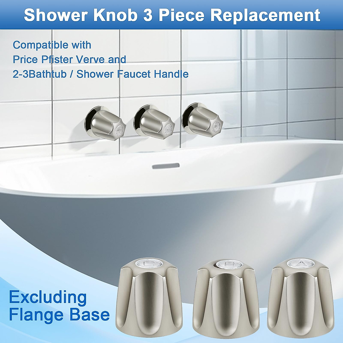 UCDETD Metal Shower Knobs 3 Piece Replacement, Compatible with Price Pfister Verve and Bathtub Shower Faucet Handle, Shower Knobs Include Hot/Cold/Diverter and 3 Screws (Brushed Nickel)