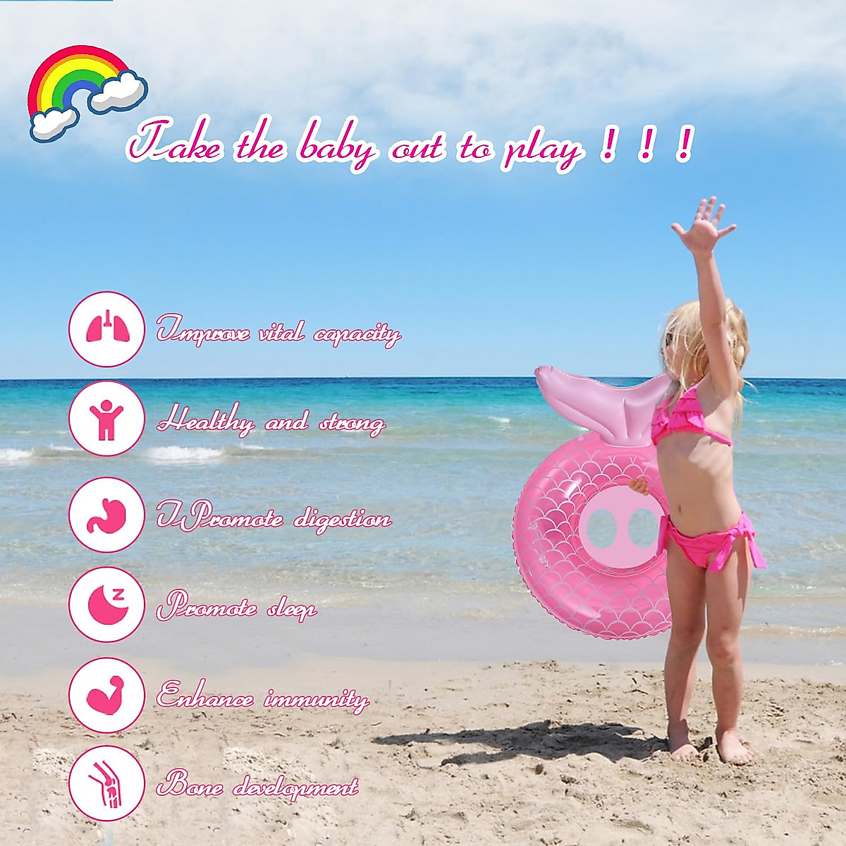 ZEYGLXC 2023 New Mermaid Baby Swimming Pool Floats 6-48 Months,Inflatable Pool Swim Ring with Seat and Handle for Babies Toddlers Infant Training Summer