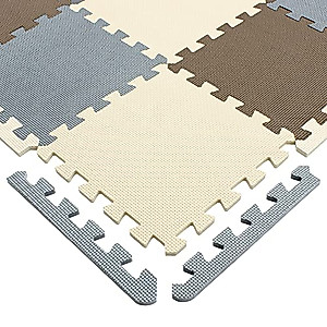 Yostrong® 18 Tiles Interlocking Puzzle Foam Baby Play Mat with Straight Edges for Playing - EVA Babies Crawling Mat | Rubber Floor Work out Mats for Home Gym. Brown, Beige, Gray. YOC-FJLb18S18