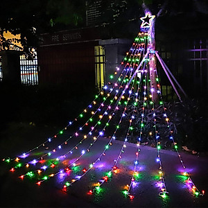PUHONG Christmas Decoration Outdoor Star String Lights,16.4Ft Christmas Tree Toppers Lights 320 LED 8 Memory Modes with 14" Lighted Star for Halloween Christmas New Year Holiday Birthday