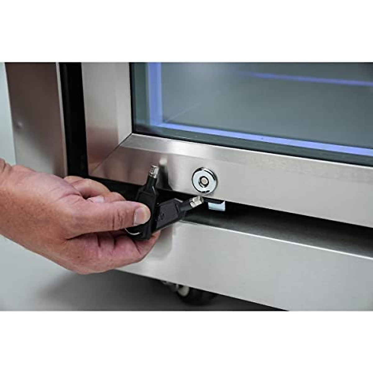 Mont Alpi MASF-BSS Black Stainless Steel Modular Beverage Center Fridge Cabinet 2.7 Cubic Feet Wine Cooler Outdoor Rated Lockable Refrigerator with Blue LED Lighting