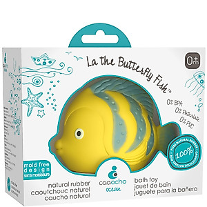 CaaOcho Pure Natural Rubber Bath Toy - La The Butterfly Fish Baby Toy - Hole Free Bath Toys, BPA Free Bath Toys for Infants, Without Holes Sealed Natural Rubber Baby Toy