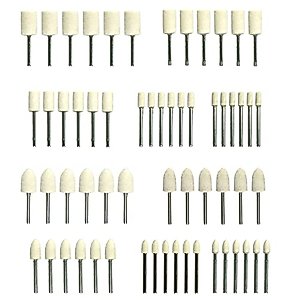 Luo ke 60 Pcs Wool Polishing Bits, 1/8 Inch Shank Compressed Wool Felt Polishing Kits Wool Mounted Mandrel Buffing Tool for Dremel