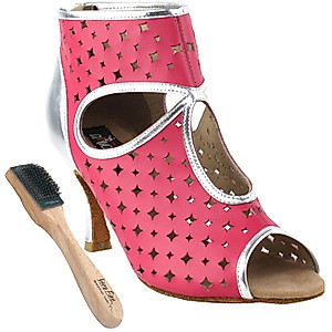 Very Fine Women's Salsa Ballroom Tango Dance Shoes CD3022 Bundle with Shoe Brush, Peach & Silver 8.5 M US 3"