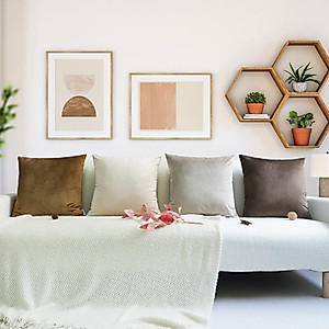 MEKAJUS Throw Pillow Covers 18x18 Set of 4 Decorative Pillow Covers Soft Velvet Pillow Covers Couch Pillows for Living Room Sofa Car Home Decor (Brown/Beige)