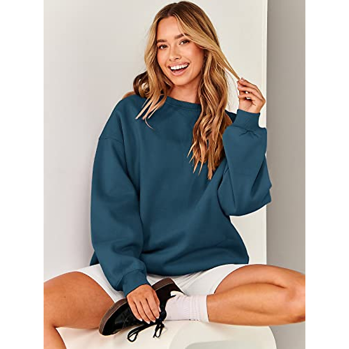 ANRABESS Womens Oversized Fleece Pullover Sweatshirts Teen Girls Crewneck Casual Loose Hooded Sweatshirt Fall Outfit Trendy Preppy Clothes 1019anlan-S Deep Blue