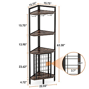 LITTLE TREE Corner Wine Rack Freestanding Floor Corner Bar Shelf with Glass Holder for Small Space, Brown