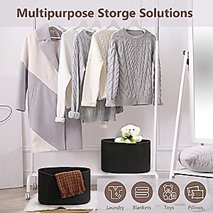 CASAVIDA Woven Baskets for Storage Set of 3, Cotton Rope Basket Storage Baskets for Organizing with Handles, Closet Soft Storage Baskets for Shelf Nursery Baby Laundry Bedroom Living Room