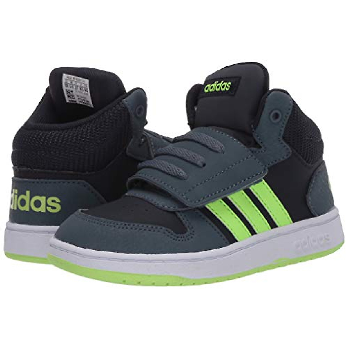 adidas Boy's Hoops 2.0 Mid Basketball Shoe, Ink/Green/Legacy Blue, 5.5 Little Kid
