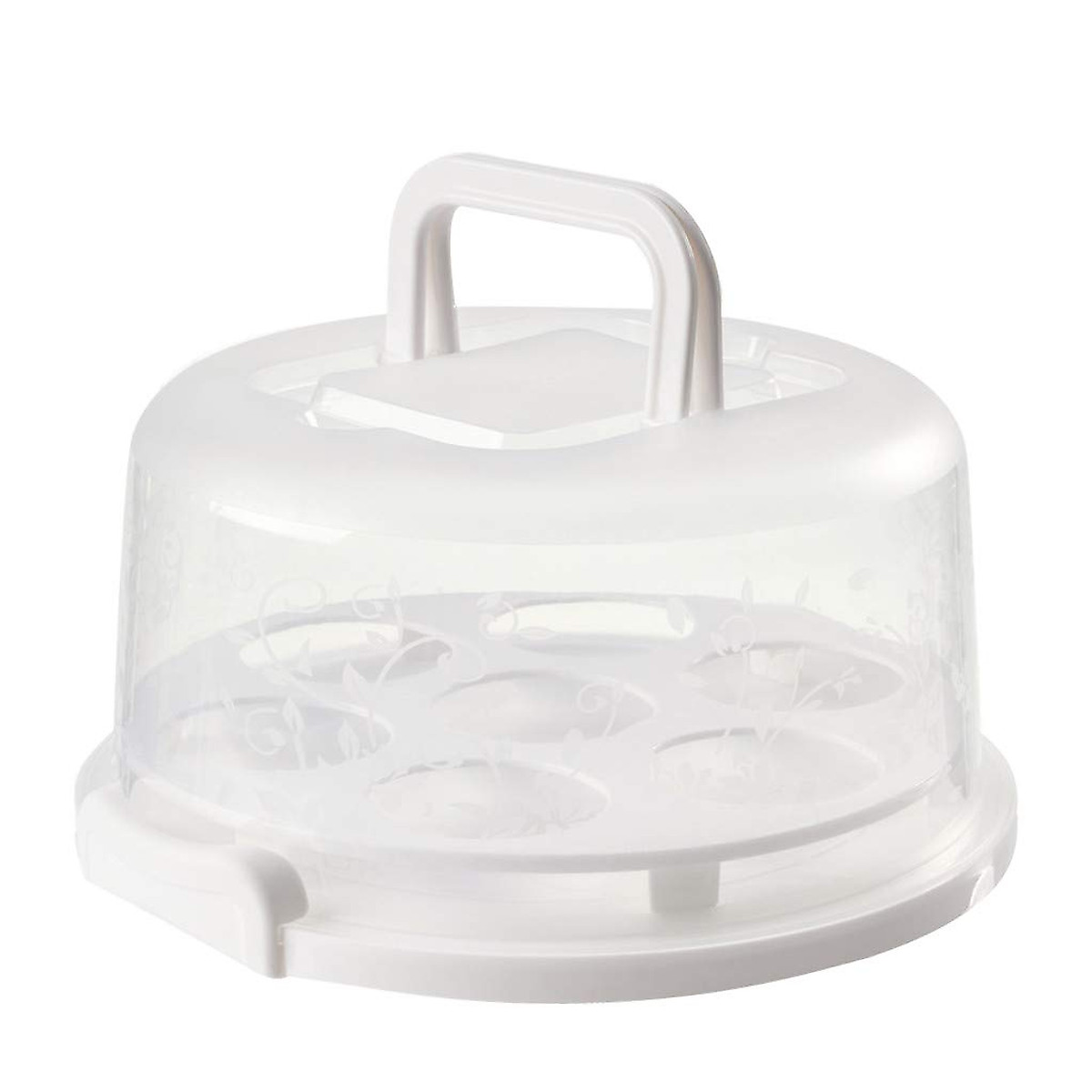 Cake Carrier with Handle, Cake Holder with Cover Lid, Round Cupcake Container Saver Transporter for Pies Cookies Nuts Fruit Storage, 10 Inch (White)
