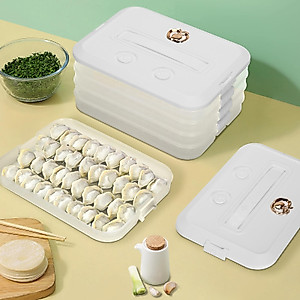 OFFKITSLY Food Storage Containers with Lids, Plastic Cookie Storage Containers Airtight, 4-Layer Stackable Food Containers Dumpling Storage Box, White