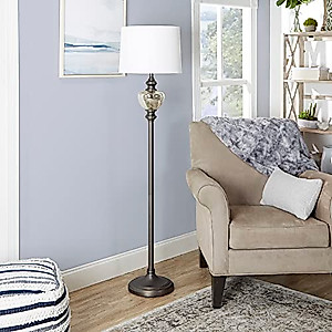 Decor Therapy Redmond Glass Font Steel Floor Lamp, Aged Pewter, Antique Mercury Glass