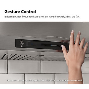 IKTCH 30-inch Wall Mount Range Hood 900 CFM Ducted/Ductless Convertible, Kitchen Chimney Vent Stainless Steel with Gesture Sensing & Touch Control Switch Panel, 2 Pcs Adjustable Lights(IKP02-30'')