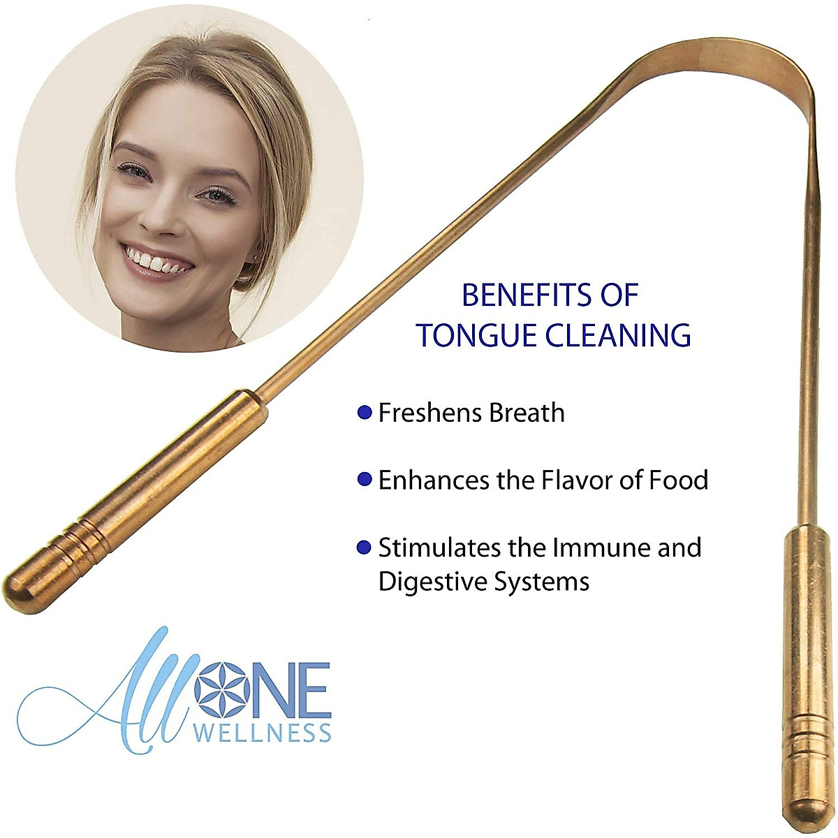Tongue Cleaner By AllOne Wellness Stainless Steel Tongue Scraper/w Handle