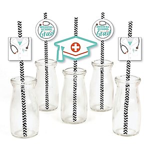 Big Dot of Happiness Medical School Grad - Paper Straw Decor - Doctor Graduation Party Striped Decorative Straws - Set of 24