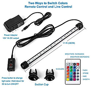 iKefe 11" Color Changing LED Fish Tank Aquarium Submersible Light with Remote/Colored Aquarium LED Tank Lights Fixture for Underwater Decorations, Plant Grow, Saltwater Freshwater Fish, KR5011