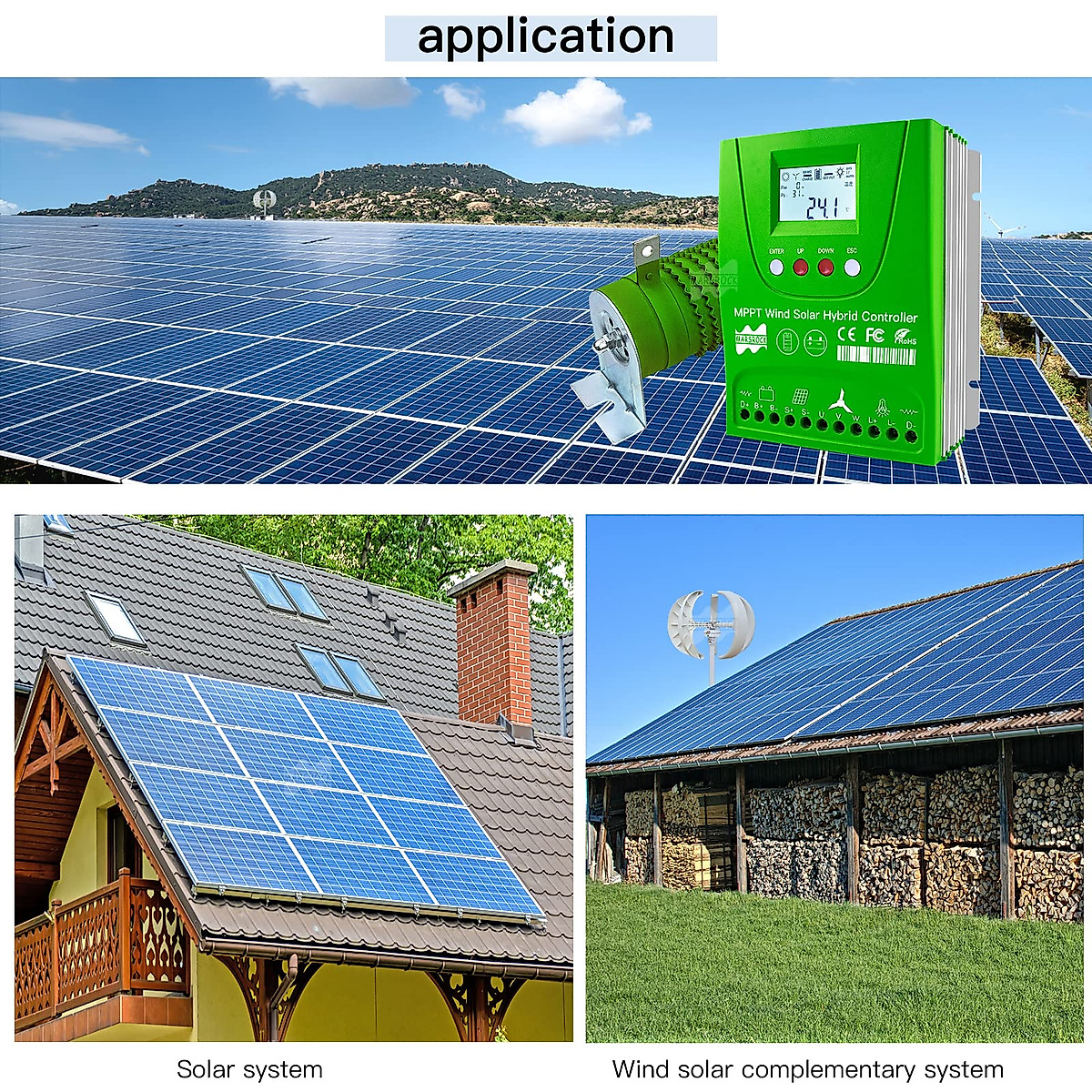 Mars Rock 2000W 12V/24V Auto 0~1000W Wind 0~1000W Solar MPPT Wind Solar Hybrid Controller Pioneer Version Charge Lithium & Lead Acid Gel Battery (12/24V Auto)