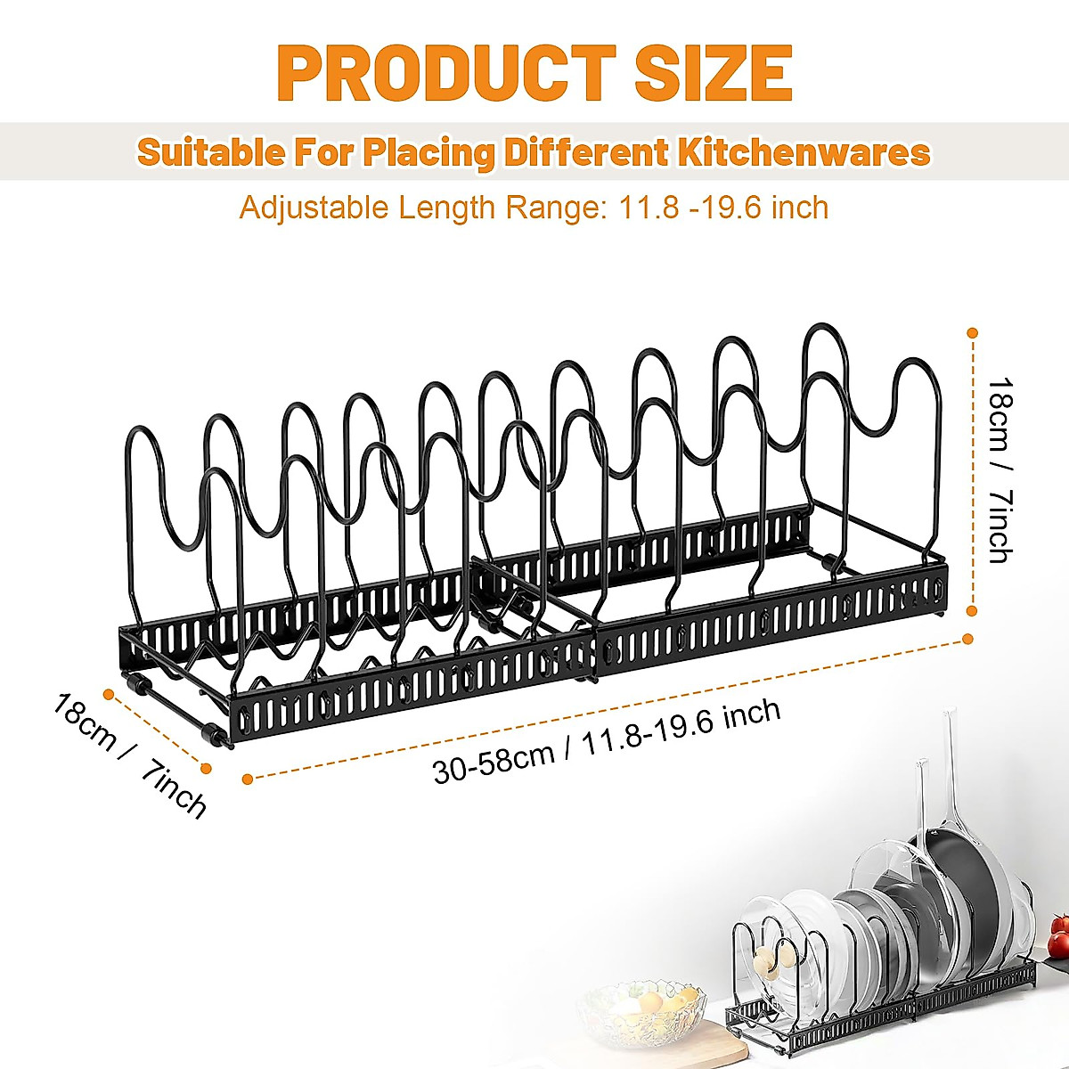 Dntorx Pots and Pans Organizer Under Cabinet, Expandable Pan Organizers Inside Cabinet with 10 Adjustable Compartment Pot Lid Organizer Kitchen Cabinet Organizer for Cookware, Frying Pans, Pot Lids