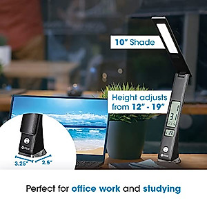 LED Task Adjustable Lamp with Digital Display, Prevention by OttLite - Designed to Reduce Eyestrain - Adjustable Neck, 3 Color Modes & USB Charging - Crafting, Office Work, Reading & Studying