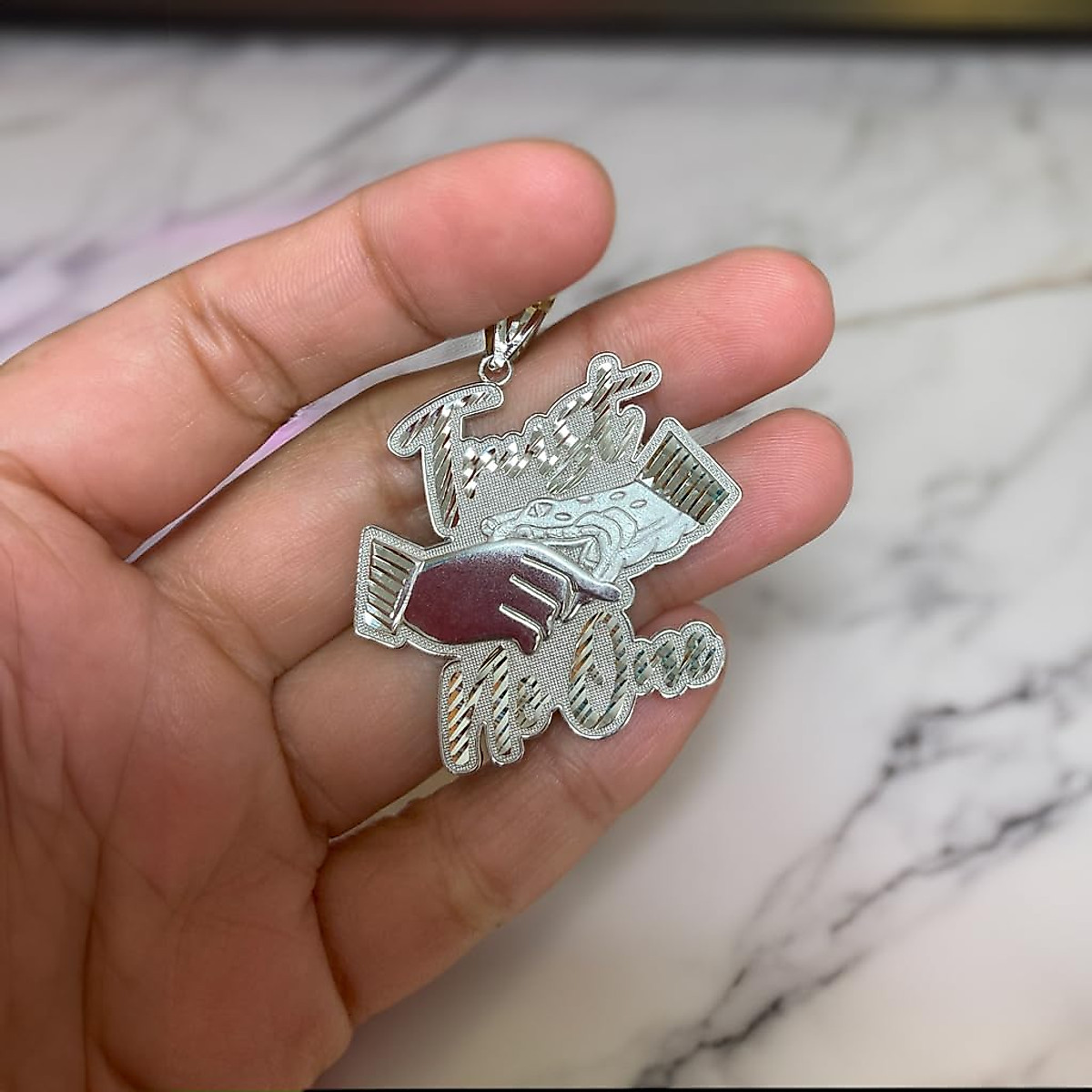 LA BLINGZ Sterling Silver TRUST NO ONE Hip-Hop Pendant