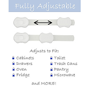 Baby Proofing Strap Locks for Child Safety and Child Proofing Your Home, Fridge, Drawers, Stove, Toilet, Dishwasher, Oven and More | Free Bonus - 2 Free Straps and Spare 3M Tape