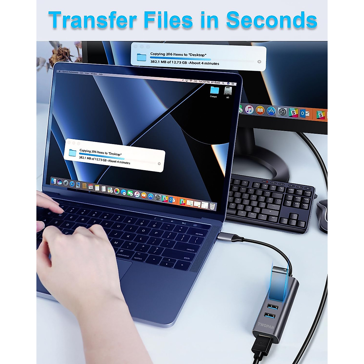 TWOPAN 5 in 1 USB C Hub with 4K HDMI, 4 USB 3.0 Ports, Multiport Adapter for Laptop, MacBook Pro/Air, iMac, iPad, Pixelbook, Thinkpad, XPS and USB-C Devices