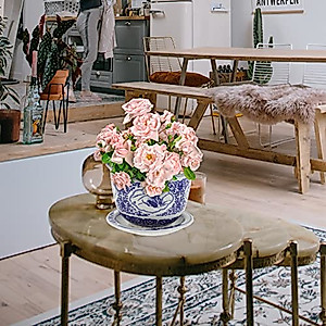 Yardwe Blue and White Planter Ceramic Planter Ceramic Flower Pots with Drainage Hole Plant Pots with Saucer Tray Plants Container for Bonsai Plants Flower Aloe Small Succulent Pots