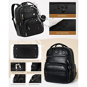 Leather Baby Diaper Bag Backpack with Portable Travel Changing Pad Girl Boy, Large Dad Black Diaper Bags Pacifier Case Stroller Straps, Baby Registry Search Shower Gifts Stuff Newborn Must Haves