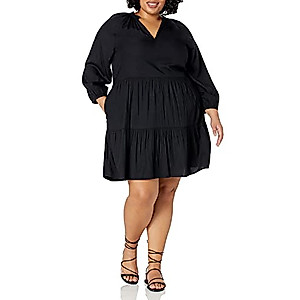 The Drop Women's @caralynmirand Ruffle-Neck Tiered Mini Dress, Black, XXL, Plus Size