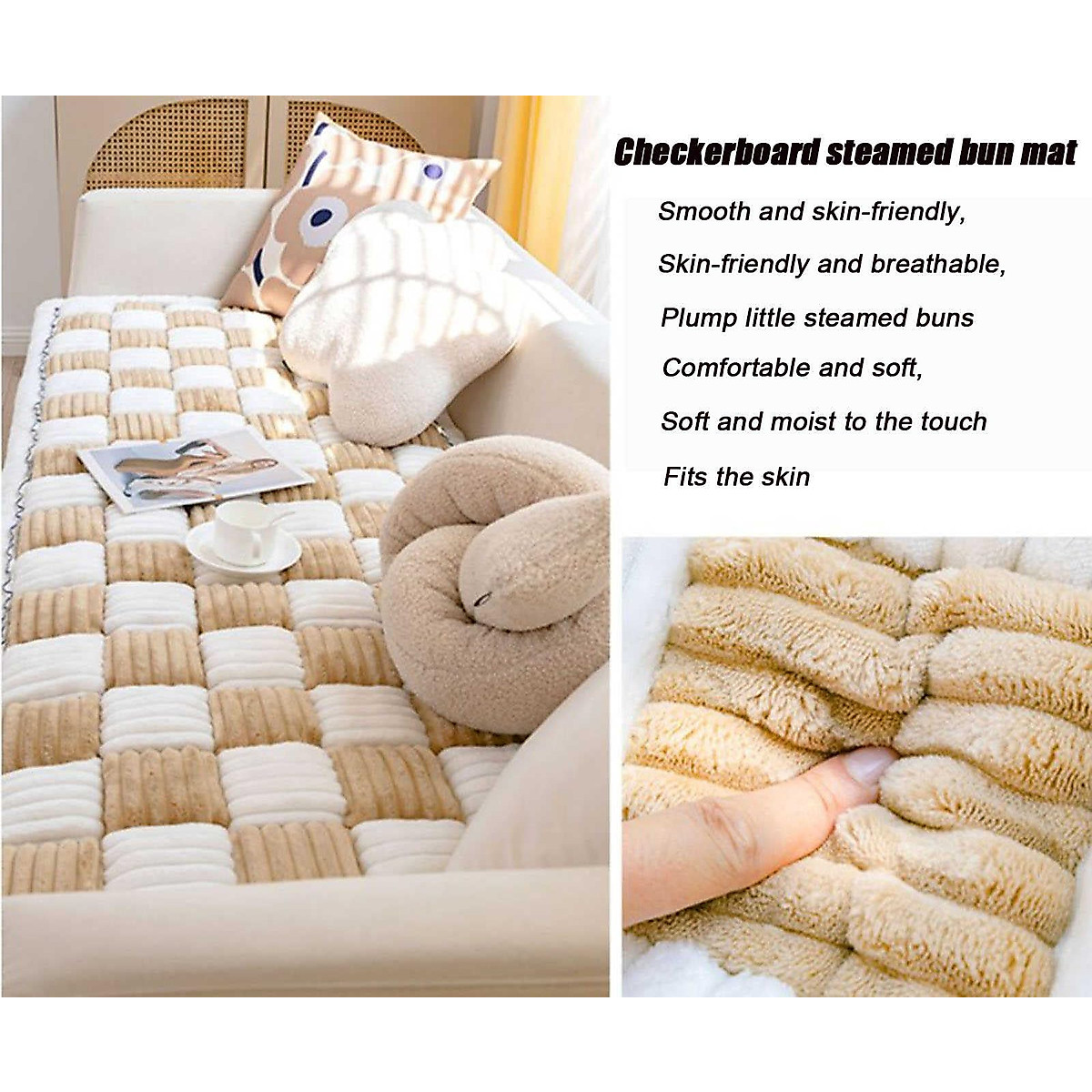 Pet Sofa Cover Bed Mat, Large Plaid Square Couch Cover - Cream-Coloured Non-Slip Furniture Floors Protector for Dog, Cat - Funnyfuzzy Mattress Protector