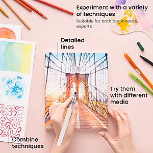 Arteza Watercolor Drawing Art Set, Woodless Watercolor Pencils 24 and Foldable Canvas Paper Bundle, DIY Kit, Art Supplies for Artists & Hobby Painters