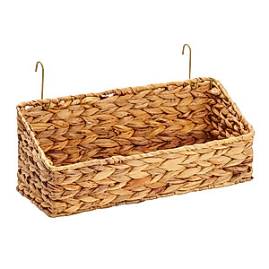 Farmlyn Creek 2 Pack Wall Mounted Hyacinth Storage Baskets with Hooks for Laundry Room, Nursery (15 x 6 x 6 Inches)