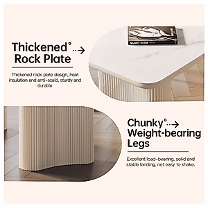 Miuuod 71" L Dining Table for 4-8 People,Kitchen & Dining Room Sofa Tables with Slate Tabletop Long Coffee Table for Living Room Space Saving Console Tablefor Dining Room Cream