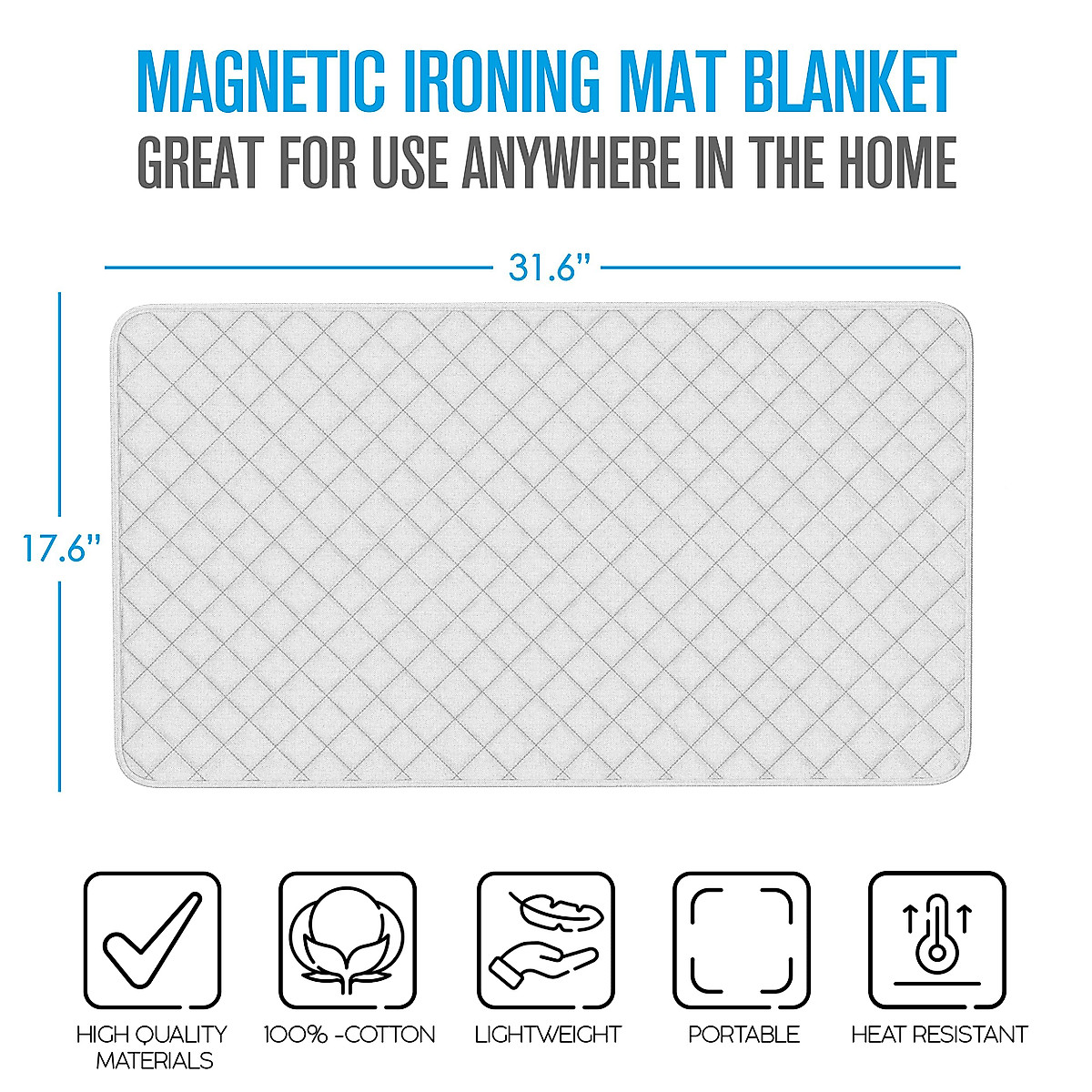 Ironing Mat, Ironing Pad, Iron Mat, Iron Pad, Dryer Top Protector Mats, Magnetic, Portable, Blanket Cover for Table Top, Countertop, Washer, Travel, Quilting, Grey, Wide, Thick, 33 x 17 Inches