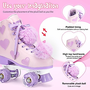 Ruthfot Women's and Girl's Classic Roller Skates with Light up Wheels and Love Heart Pattern, High-top PU Leather Rollerskates…