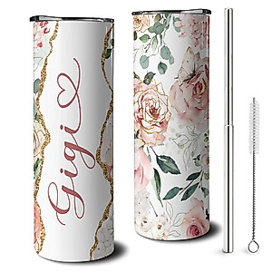 owbgsdh 20 oz Gigi Skinny Tumblers with Lid and Straw, Gigi Stainless Steel Vacuum Insulated Travel Coffee Mug Cup Water Bottle, Gigi Birthday Gifts for Grandmother