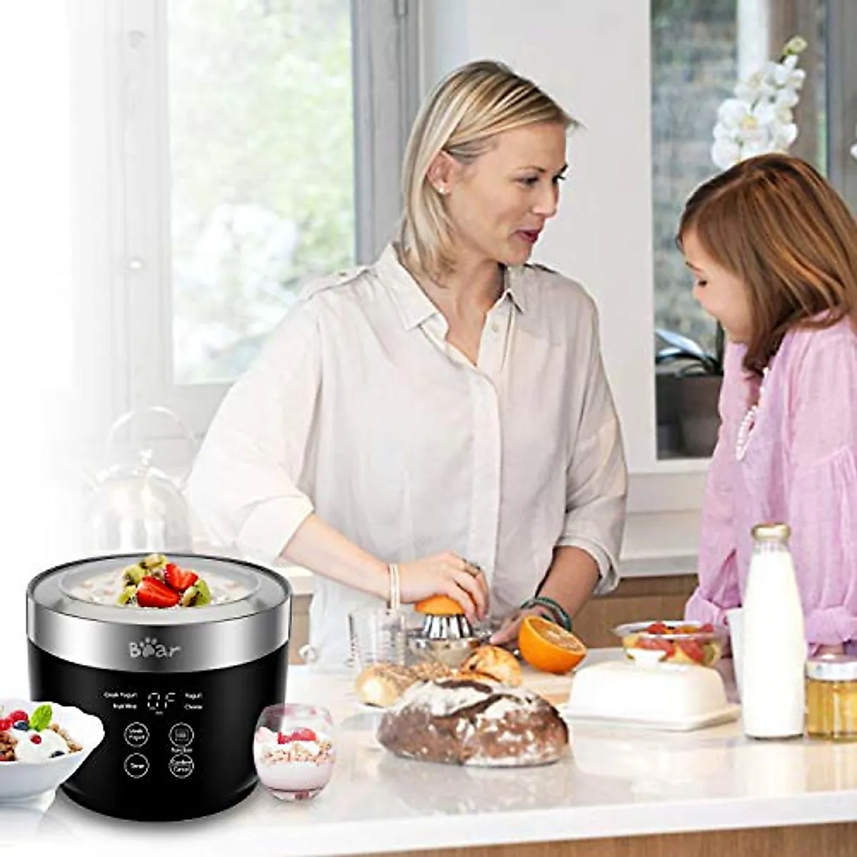 Bear Yogurt Maker, Greek Yogurt Maker Machine with Strainer and Timer Control, Yogurt Maker with Stainless Steel Inner Pot, Automatic Digital Yogurt Maker with 2 Glass Jars 1 Quart for Home Organic Yogurt, Cheese Maker, Fruit Wine Maker, Black (black)