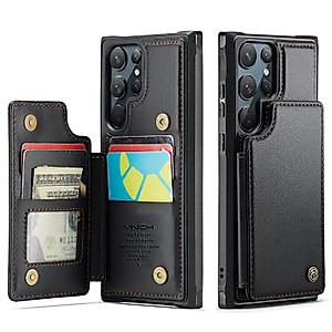 Vinich for Samsung Galaxy S22 Ultra Wallet Case with Card Holder, RFID Blocking Credit Slots Kickstand Shockproof Phone Cover for Women Men, Black